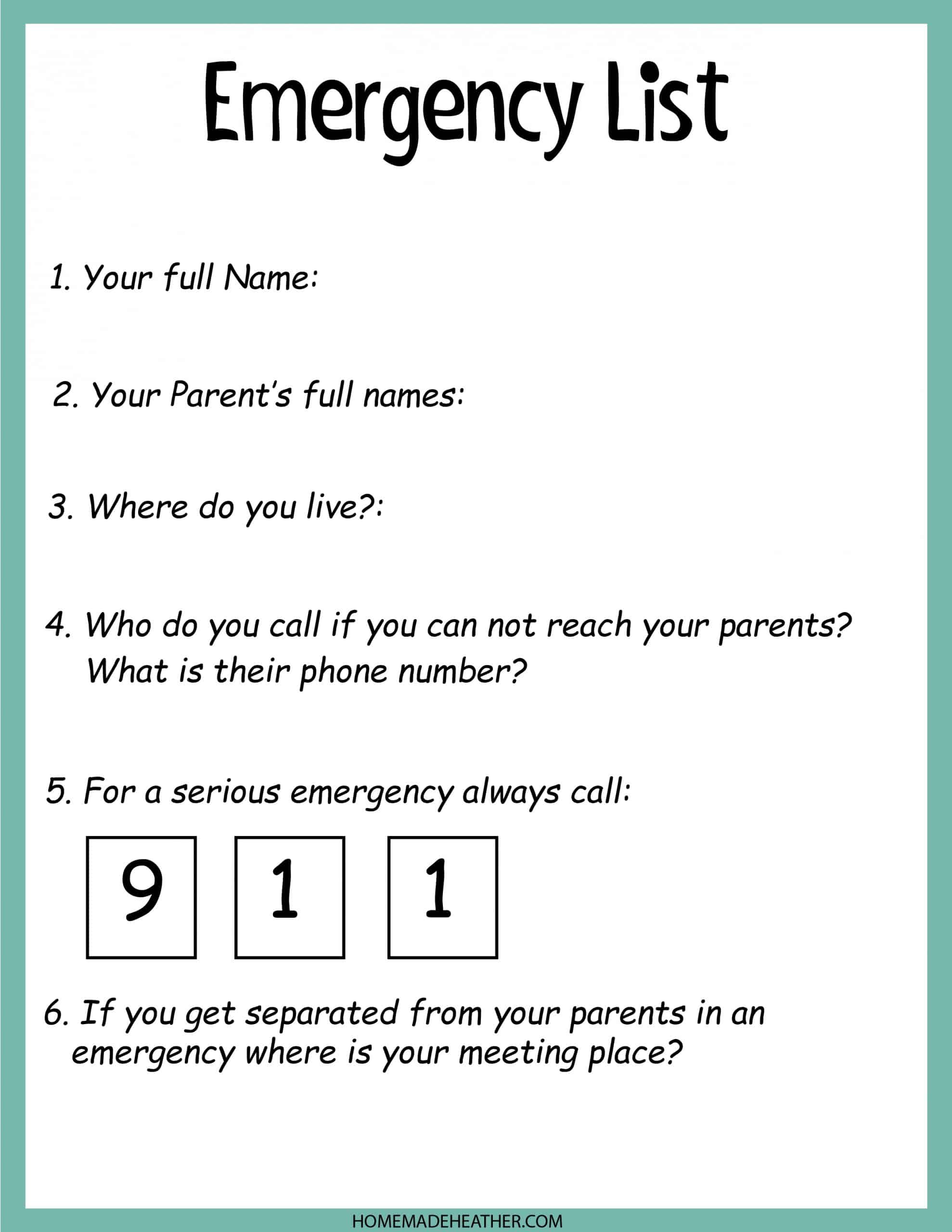 Free Emergency Printable Work Sheets » Homemade Heather