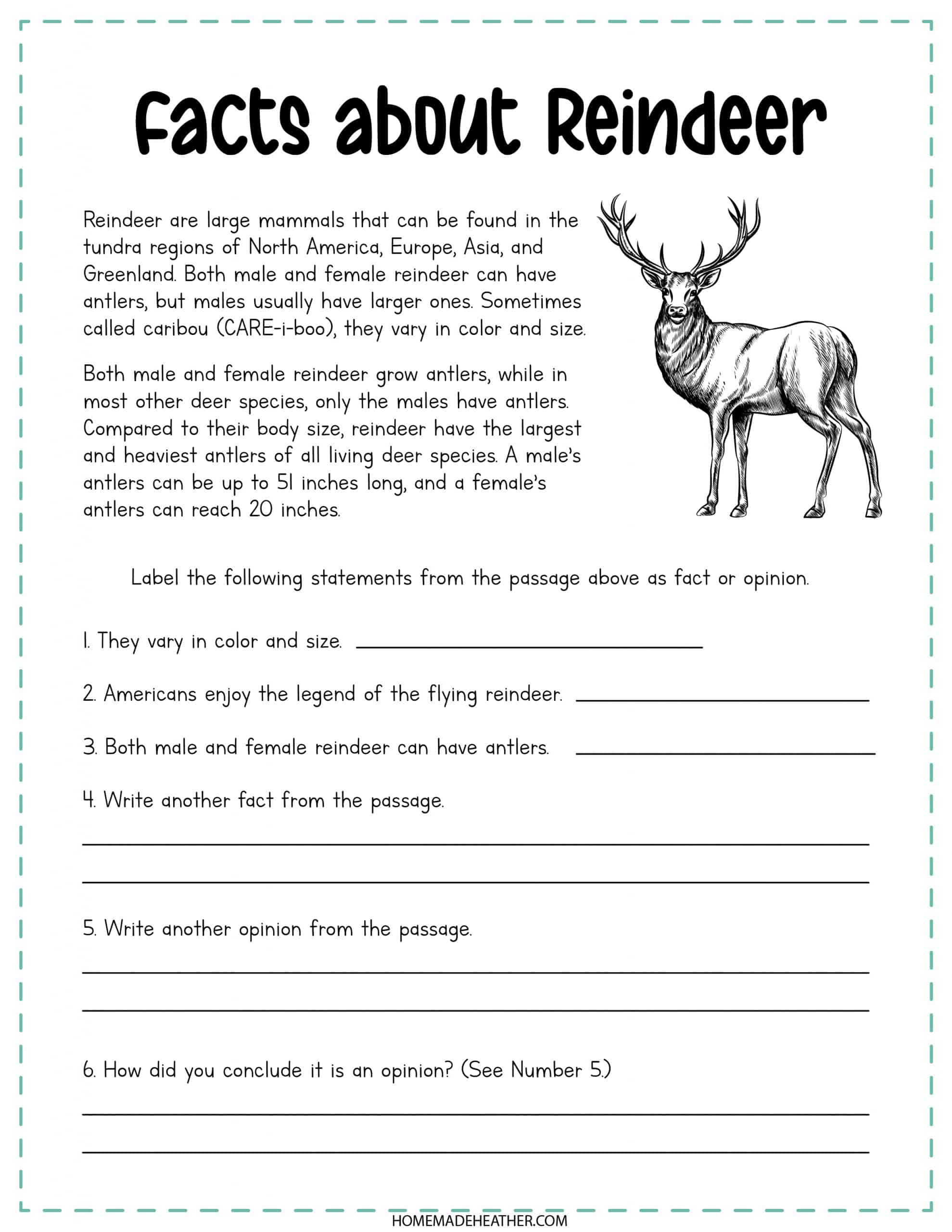 Free Reindeer Activity Printables » Homemade Heather