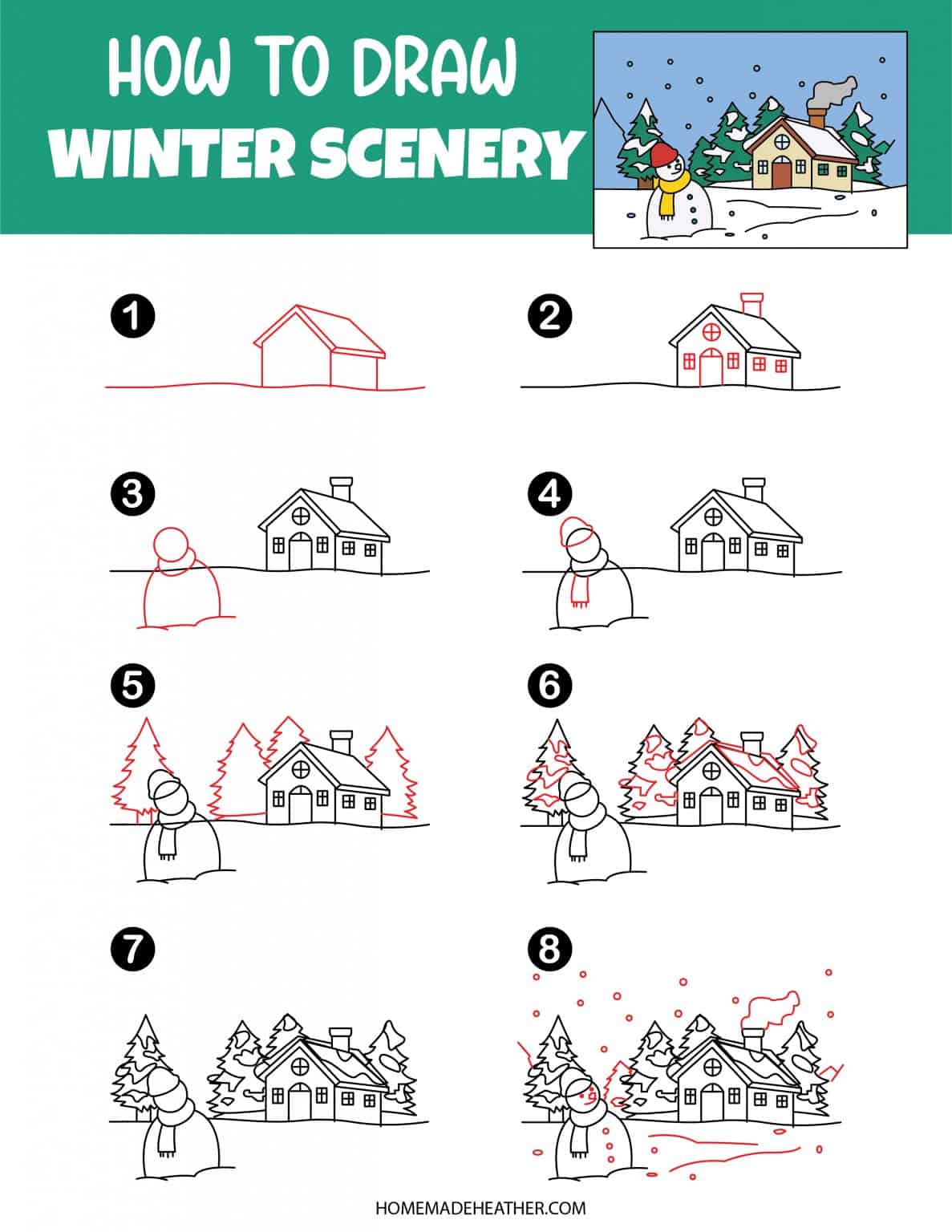 Free How To Draw Winter Printables » Homemade Heather