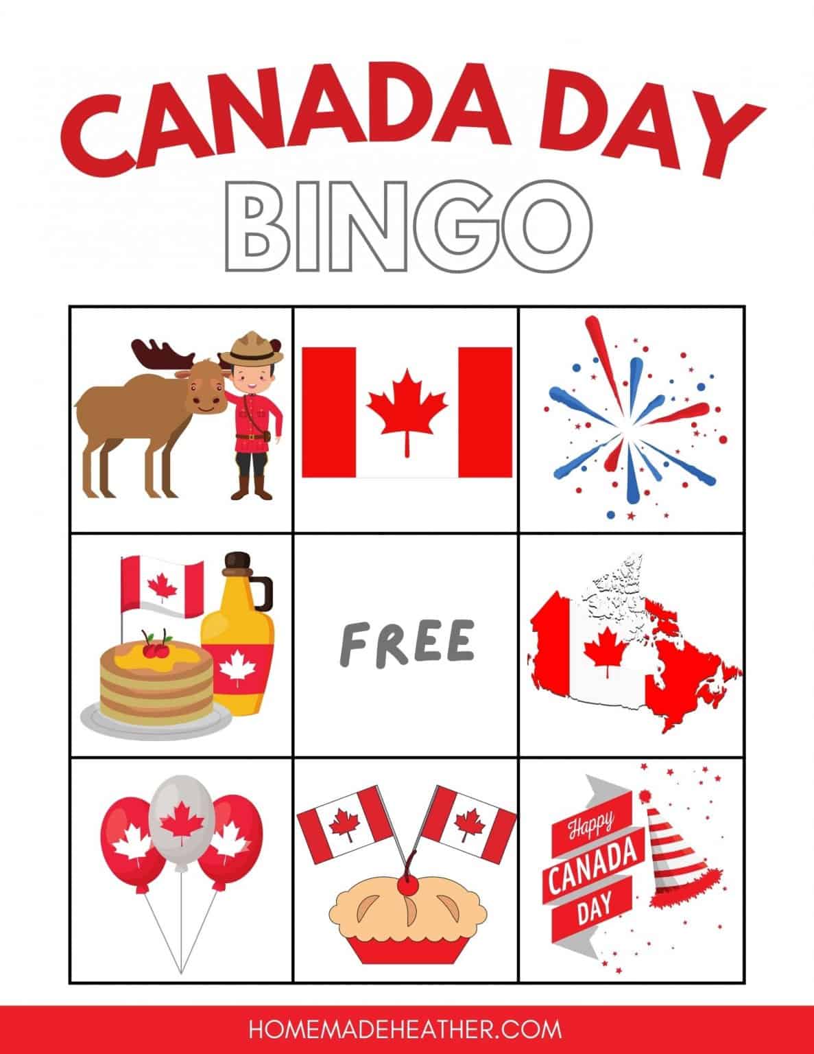 Free Canada Day Bingo Printables » Homemade Heather