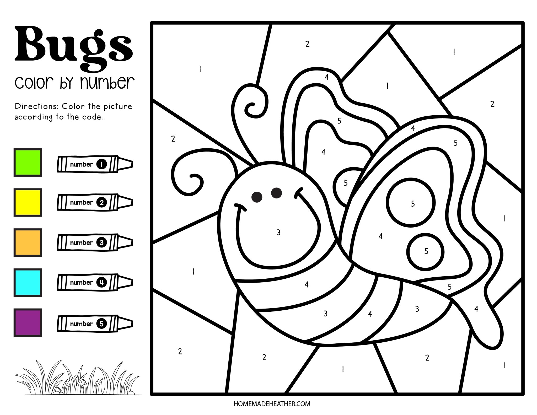 Color By Number Bug Printables » Homemade Heather