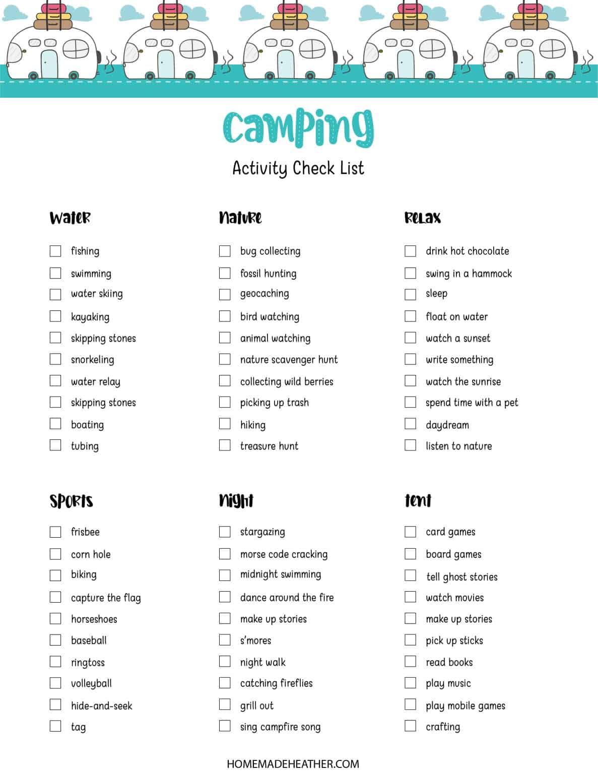 Free Camping Planner Printables » Homemade Heather