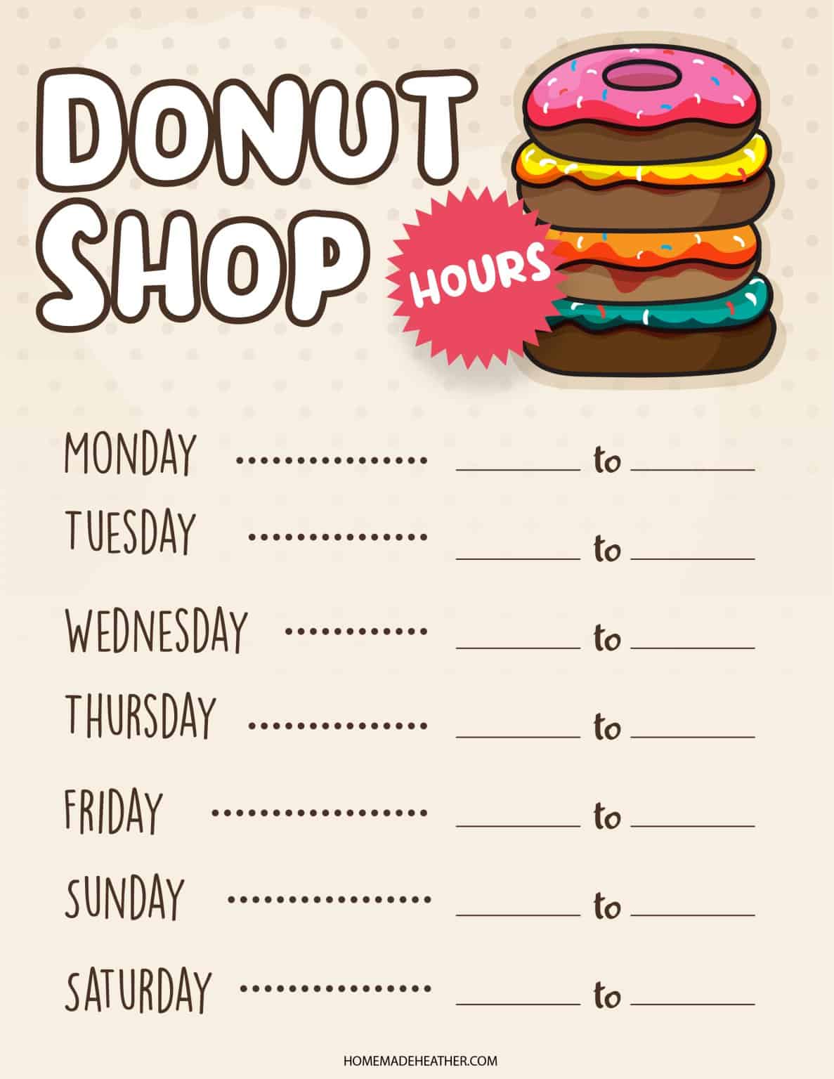 Free Donut Shop Printables » Homemade Heather