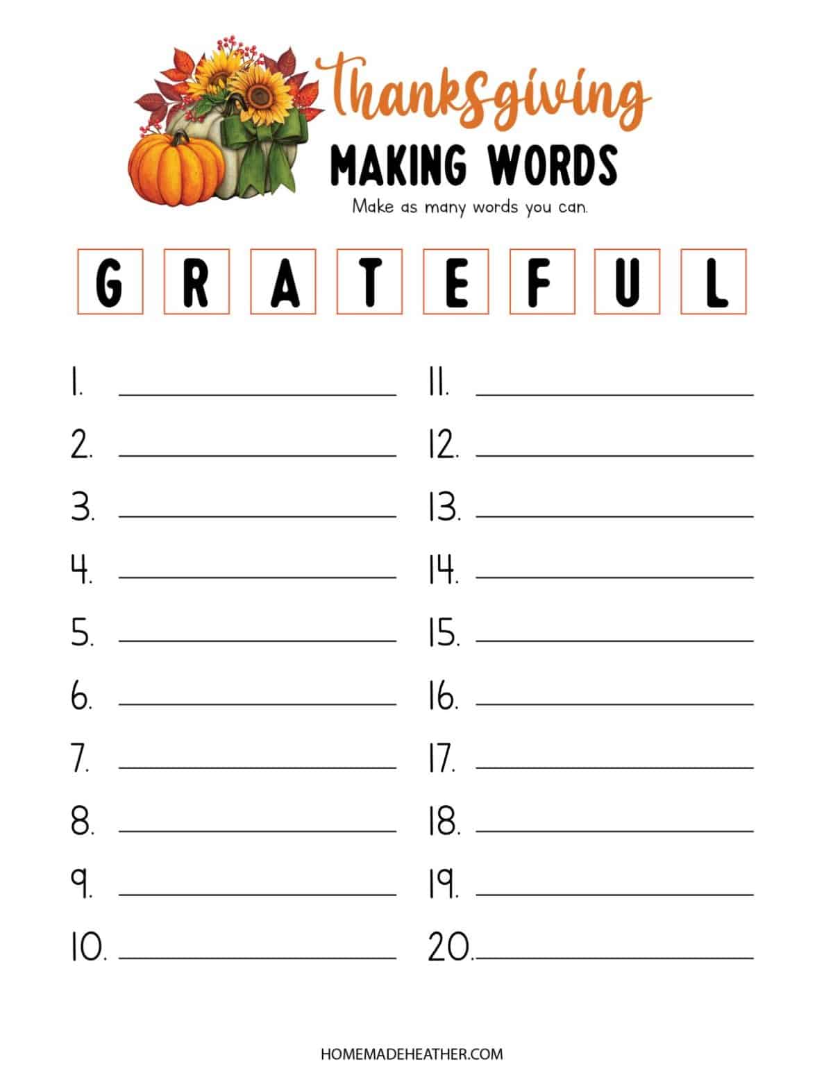 Free Thanksgiving Activity Printables » Homemade Heather
