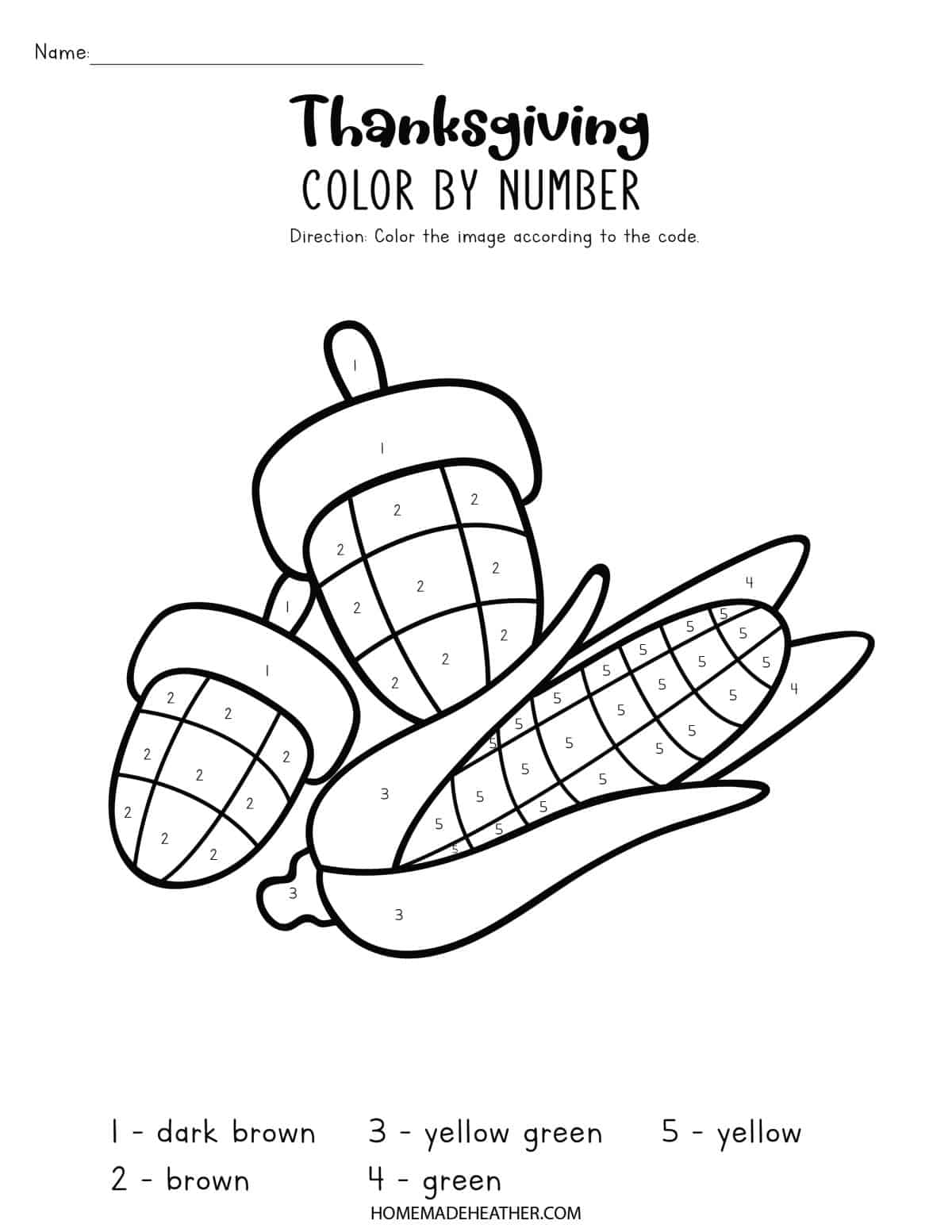 Thanksgiving Color By Number Printables » Homemade Heather