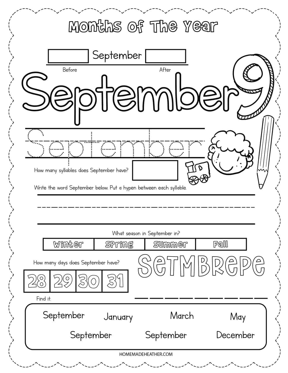 Free Month Printable Worksheets » Homemade Heather