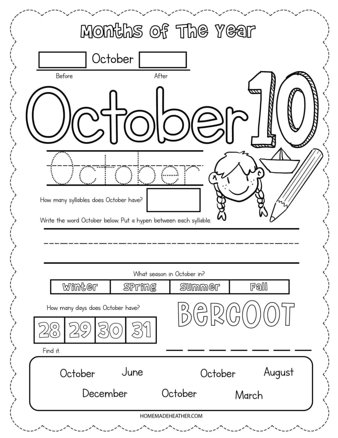 Free Month Printable Worksheets » Homemade Heather