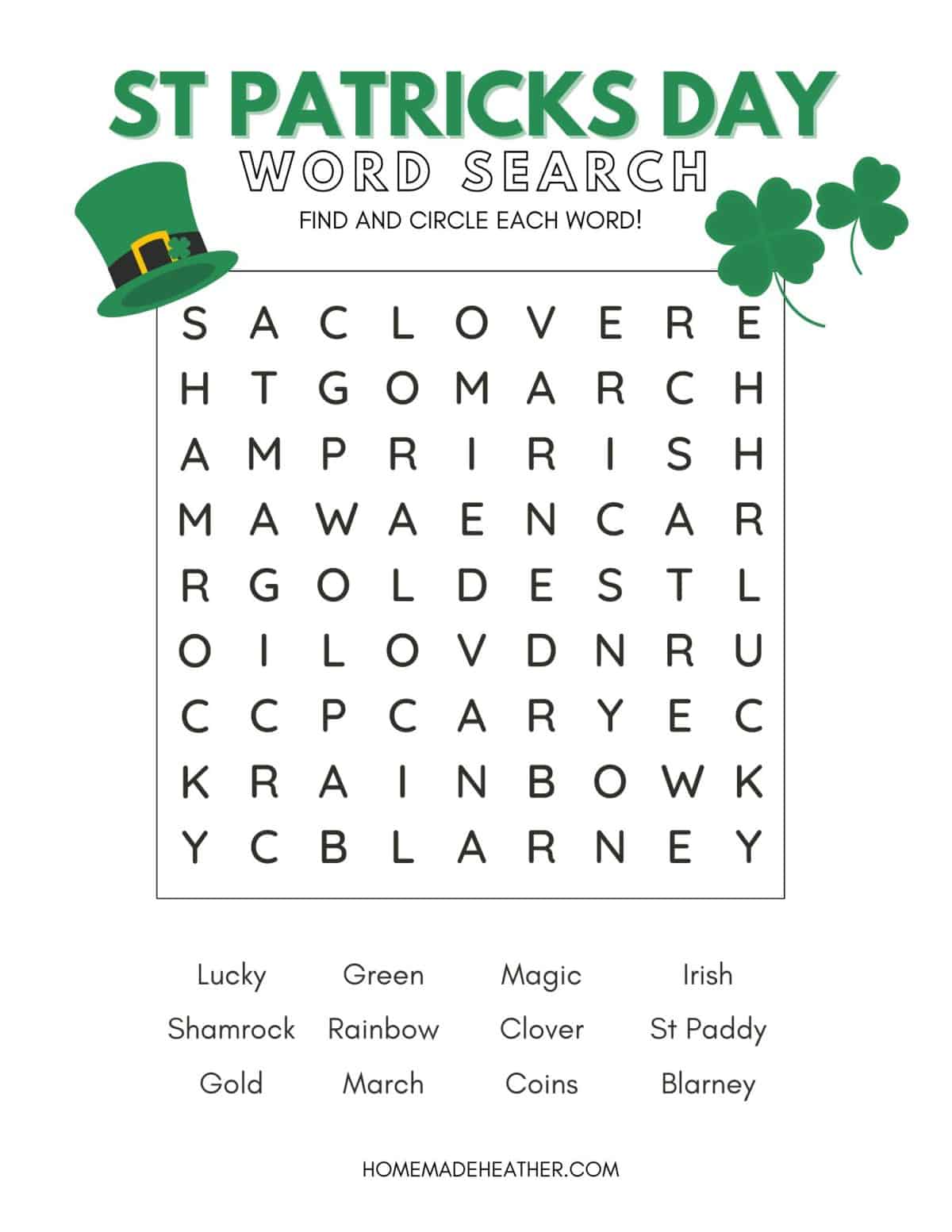 Free St Patricks Day Word Search » Homemade Heather
