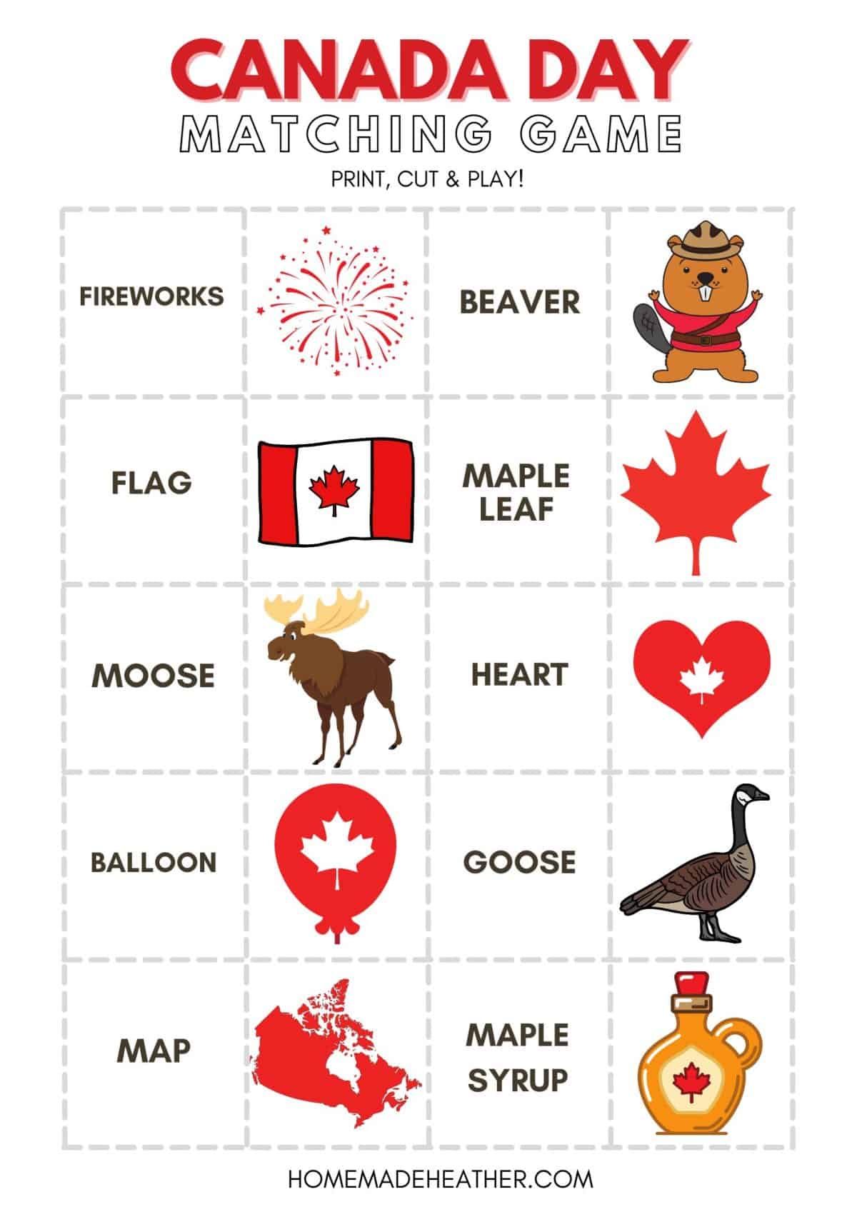Canada Day Matching Game Printable » Homemade Heather