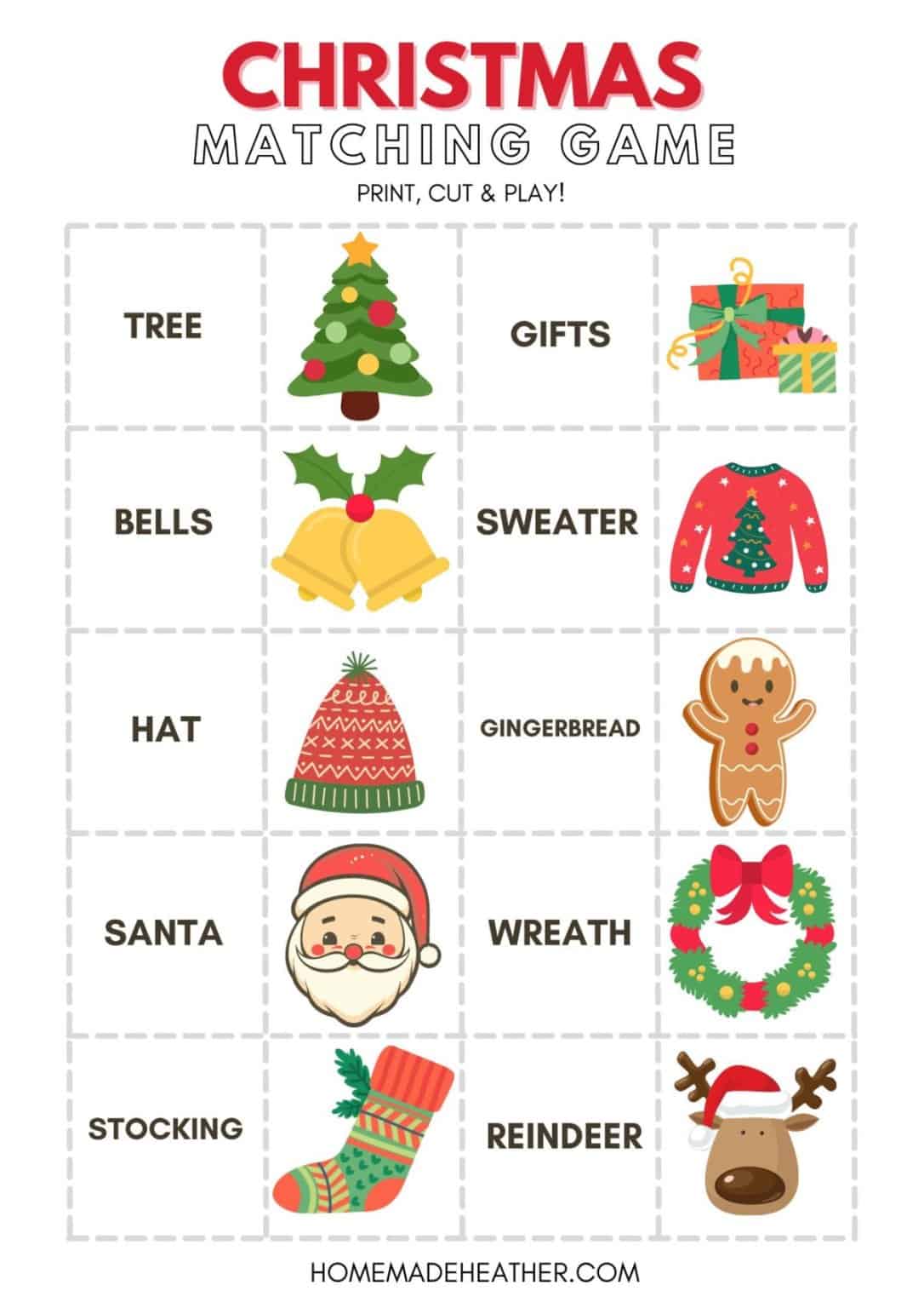 Free Christmas Matching Game Printable » Homemade Heather