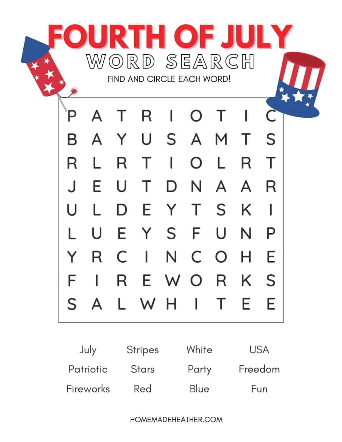 Fourth of July Word Search Printable » Homemade Heather