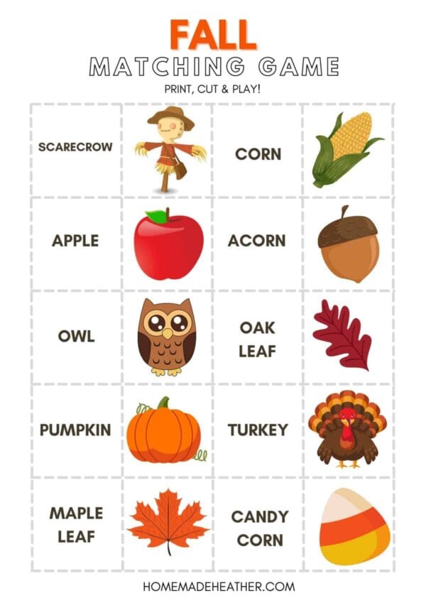 Free Fall Matching Game Printable » Homemade Heather