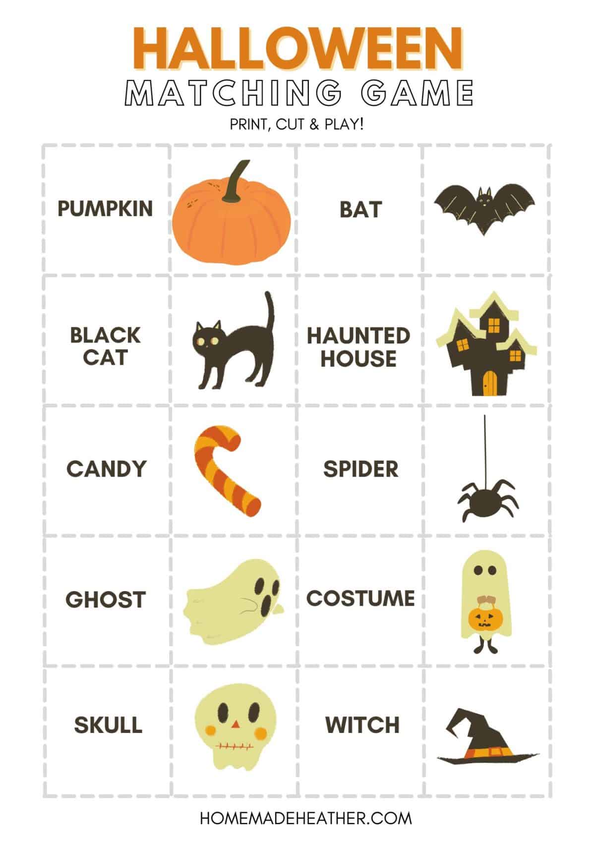 Free Halloween Matching Game Printable » Homemade Heather
