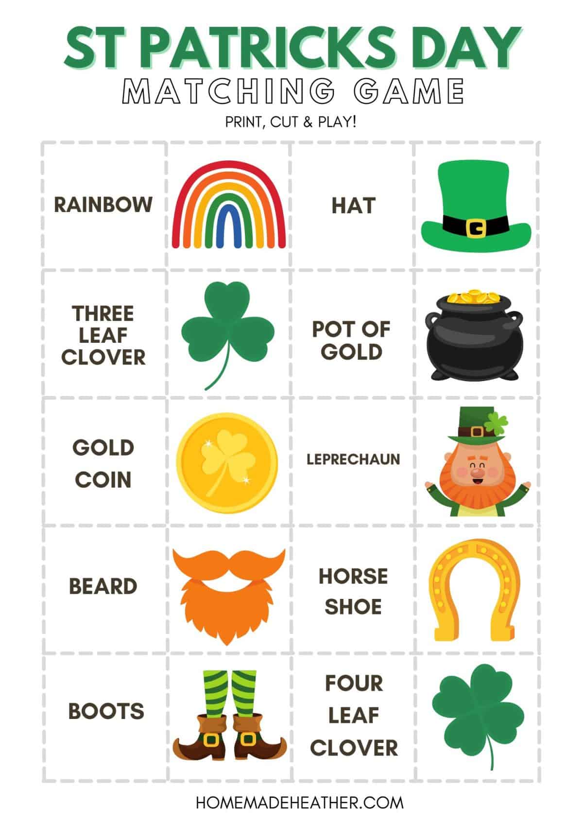 St Patricks Day Matching Game Printable » Homemade Heather