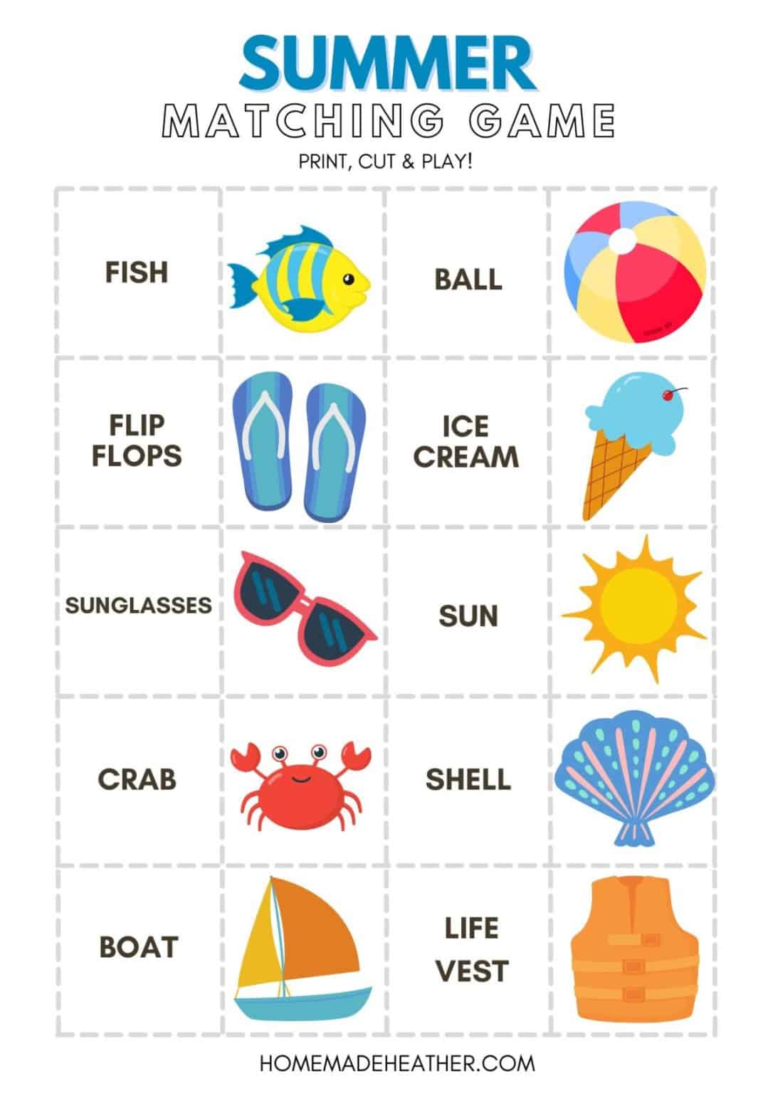 Free Summer Matching Game Printable » Homemade Heather