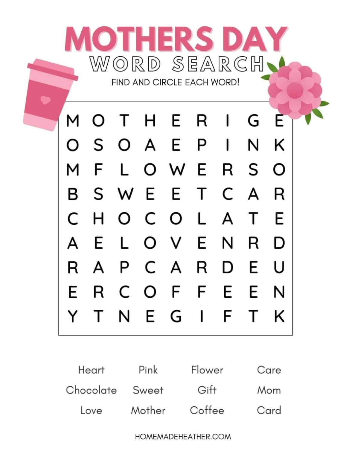 Free Mothers Day Word Search Printable » Homemade Heather