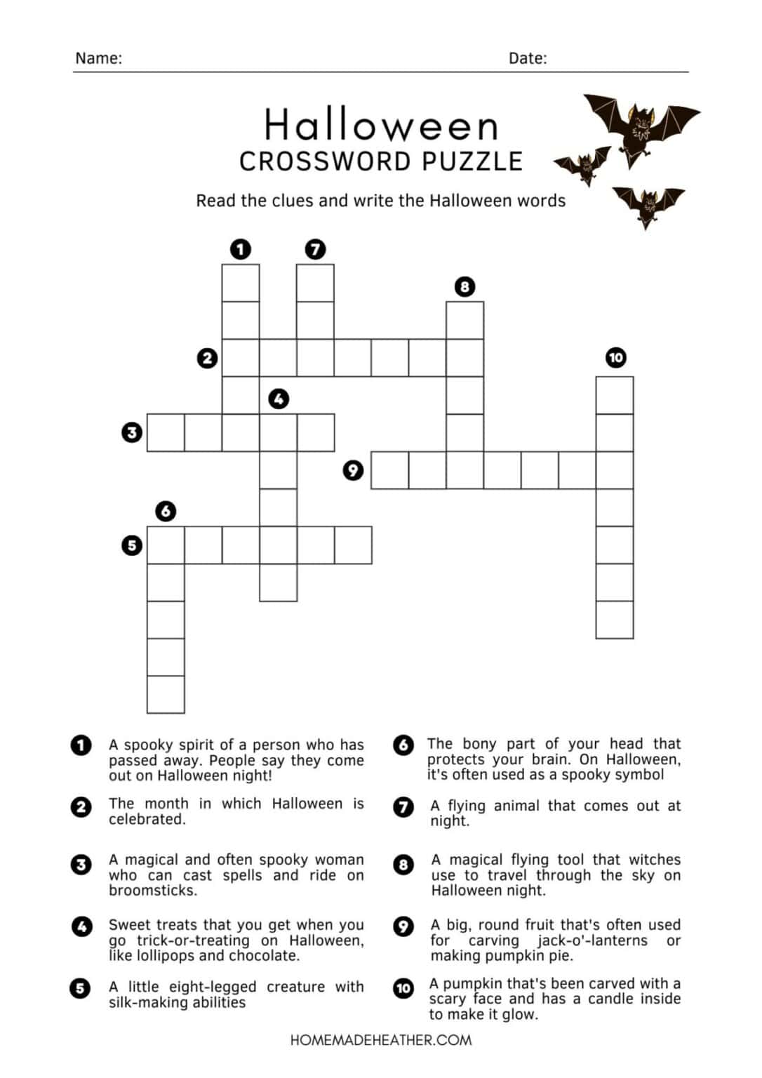 Free Halloween Crossword Printables » Homemade Heather