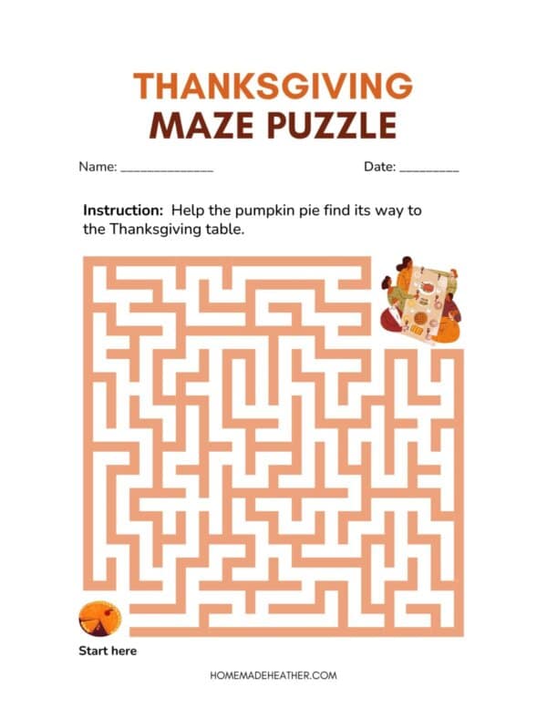 Free Thanksgiving Maze Printables » Homemade Heather