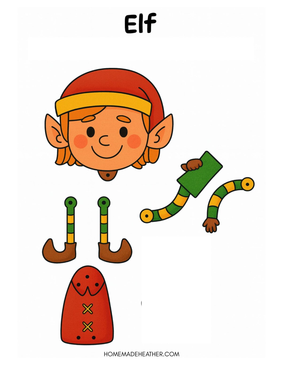 Girl Elf Split Pin Craft Printable » Homemade Heather