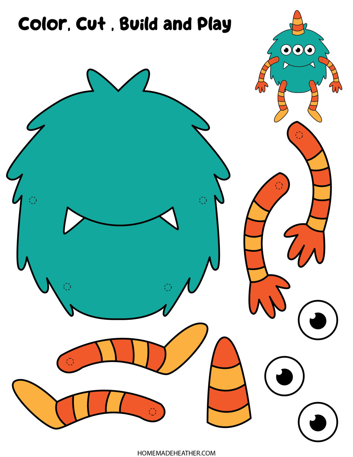 Monster Split Pin Craft Printables » Homemade Heather